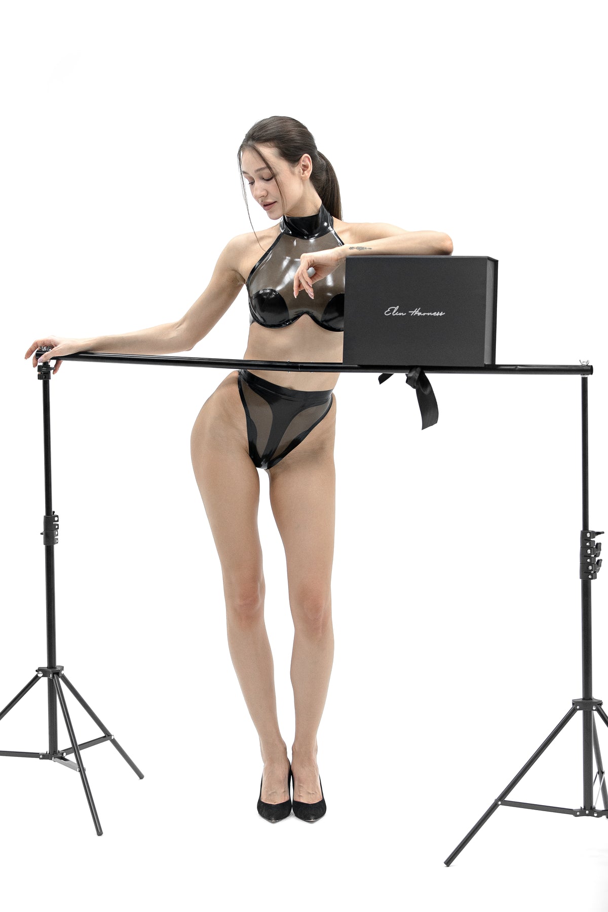 Latex lingerie: Halter Bra + High-Waisted Panties