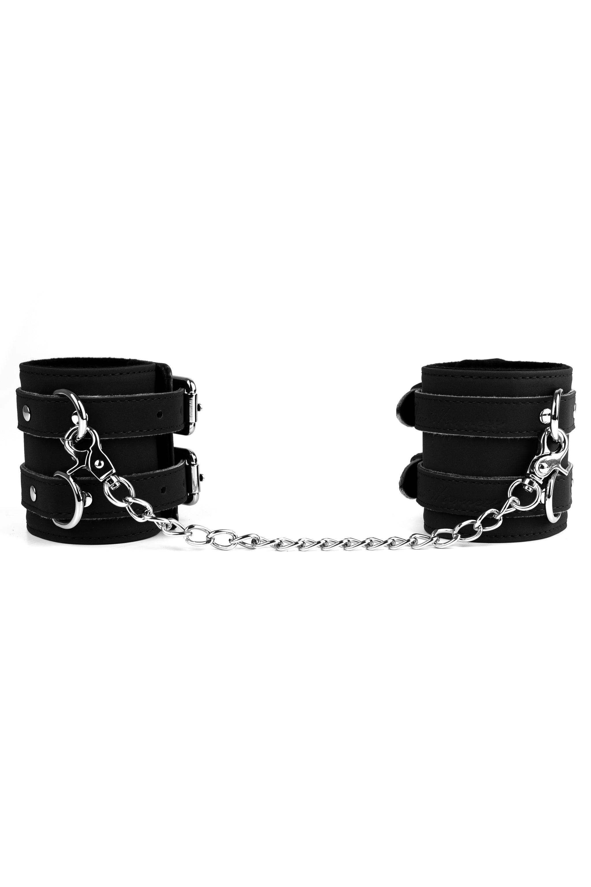Neoprene Vegan Leather Wide Handcuffs, Ankle cuffs with chain connecto